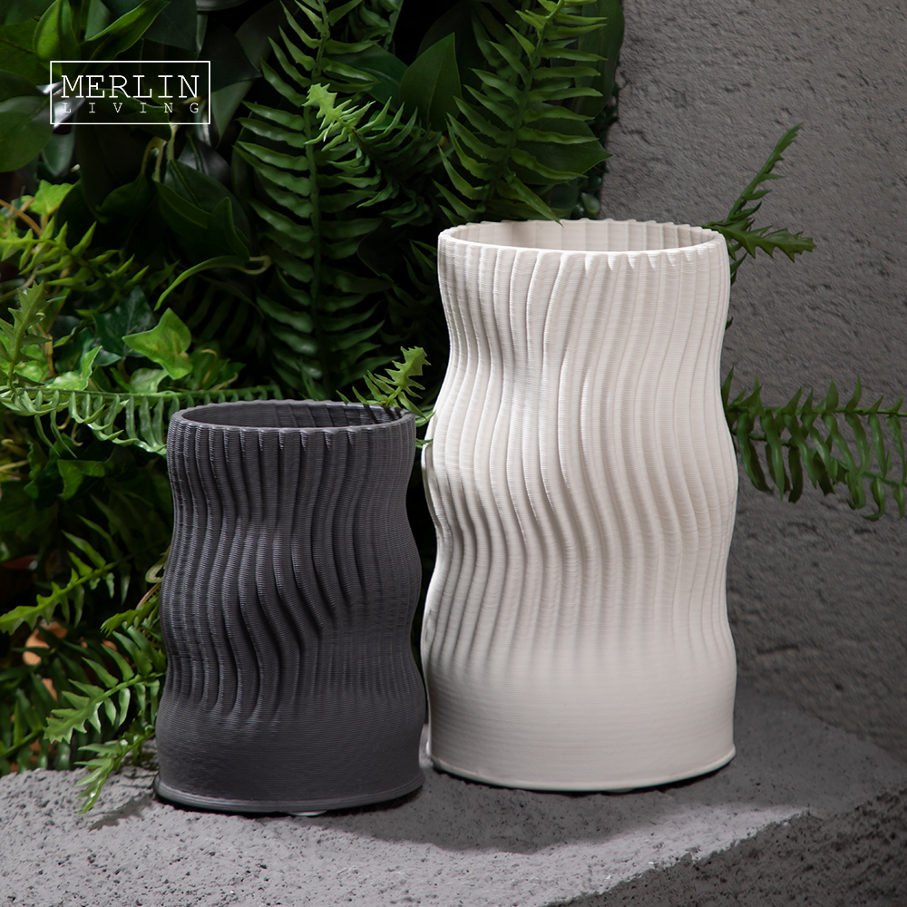 Best Merlin Living 3D Printing Black and White Curved Ceramic Vase ...