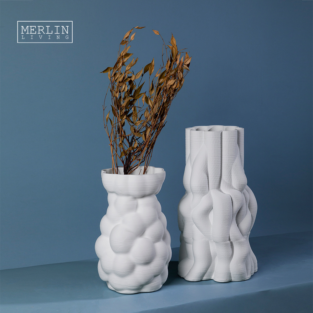 Best Merlin Living 3D printed cream foam stacked shaped ceramic vase ...
