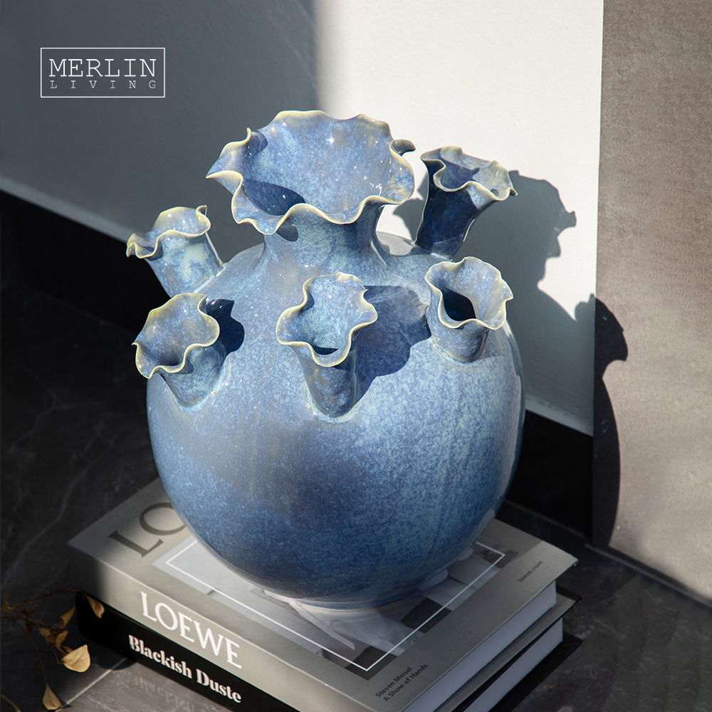 Best Handmade Ceramic blue flower glaze vase for home decor Merlin ...