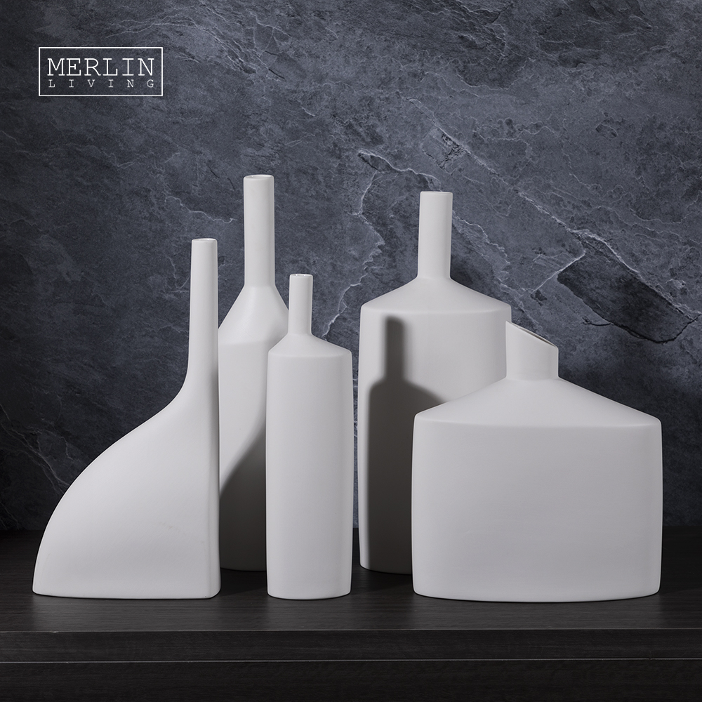 Best Merlin Living Minimalist Matte Cream Thin Neck Ceramic Vase ...