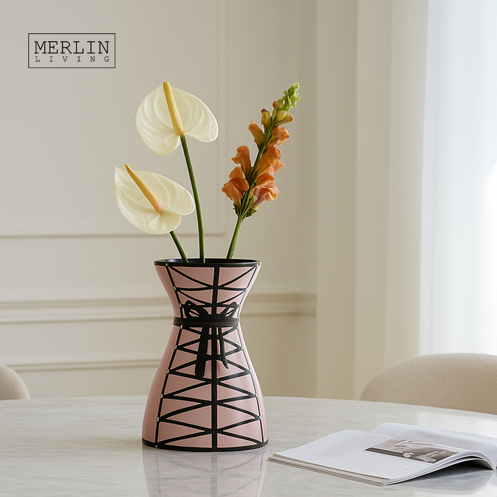 Best Modern Pink Matte Corset Ceramic Vase by Merlin Living factory and ...