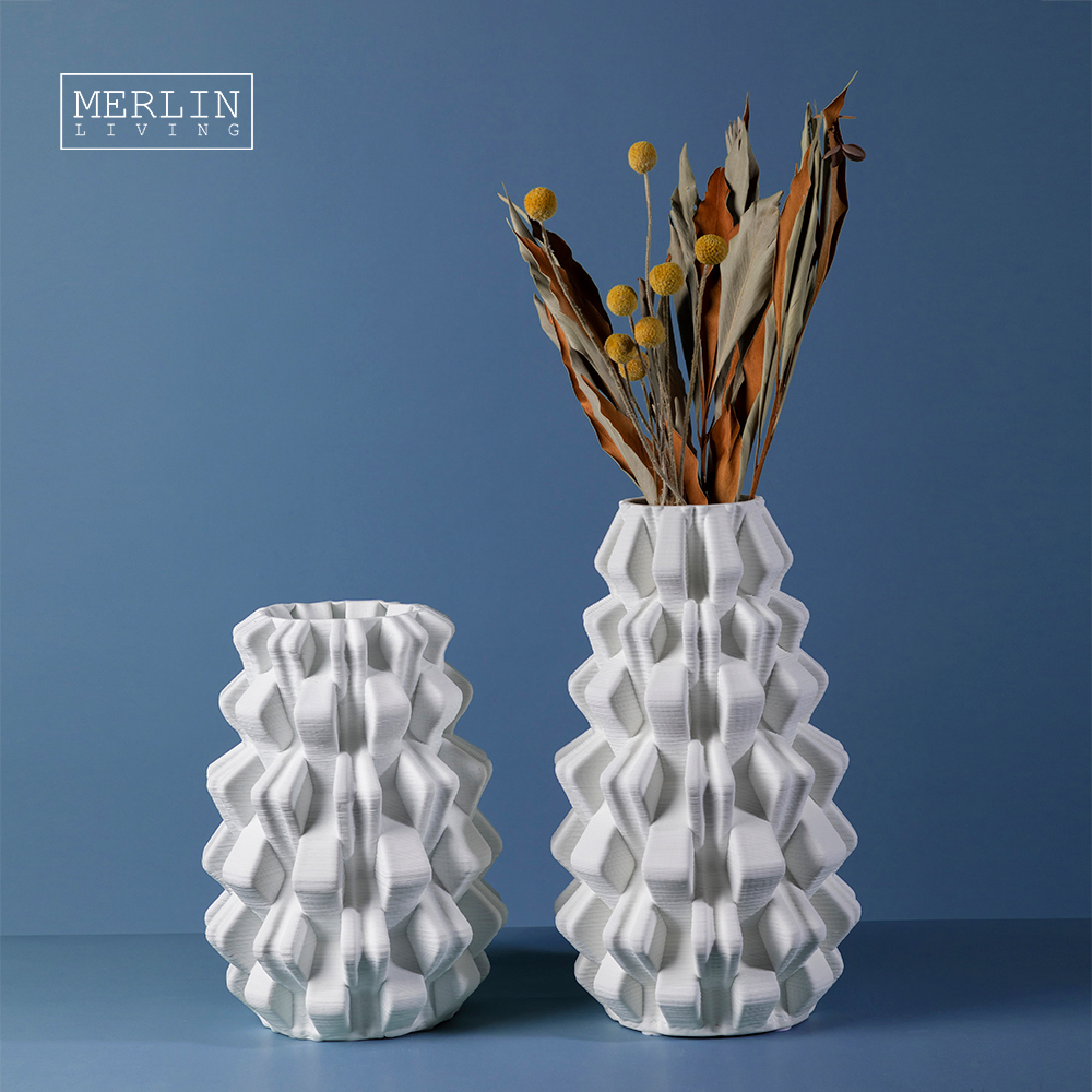 Best Merlin Living 3D printed concave and convex stepped ceramic vase ...